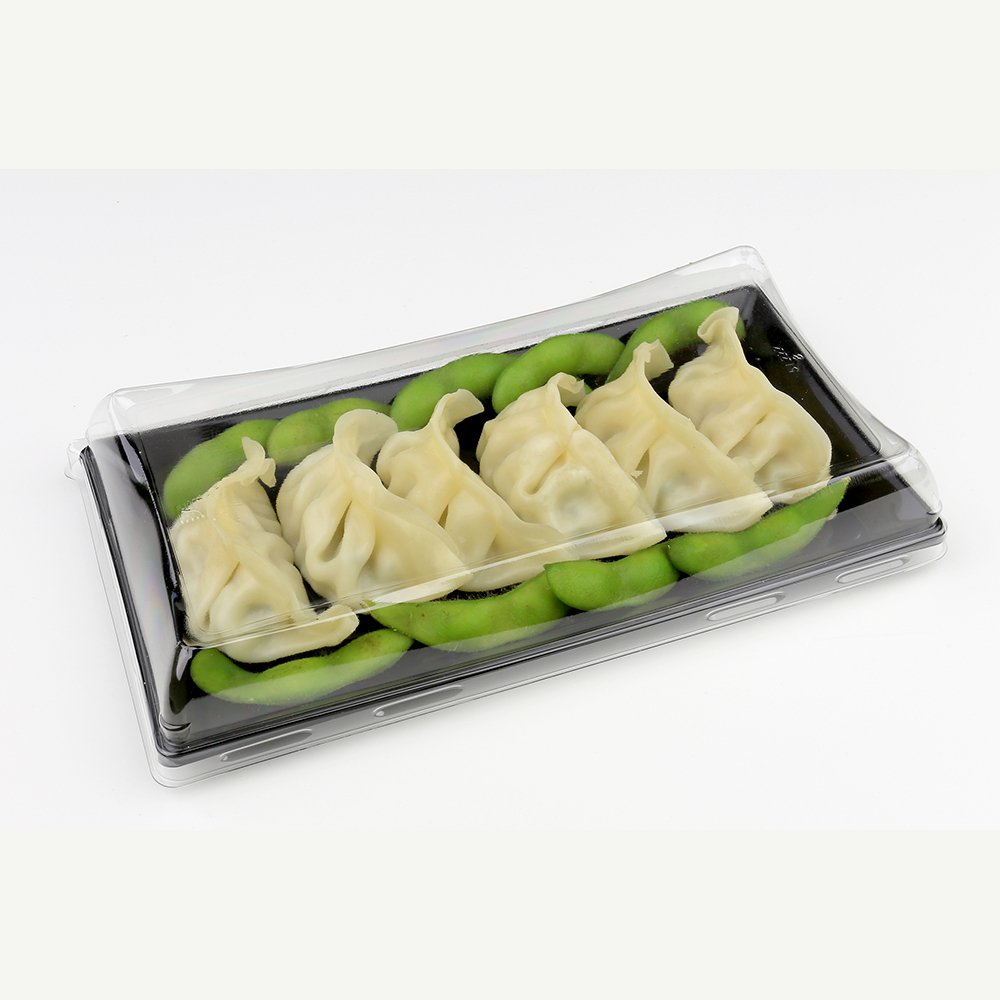 SABERT - Plateau sushi PLA noir avec couvercle 12x22cm - 50Pc